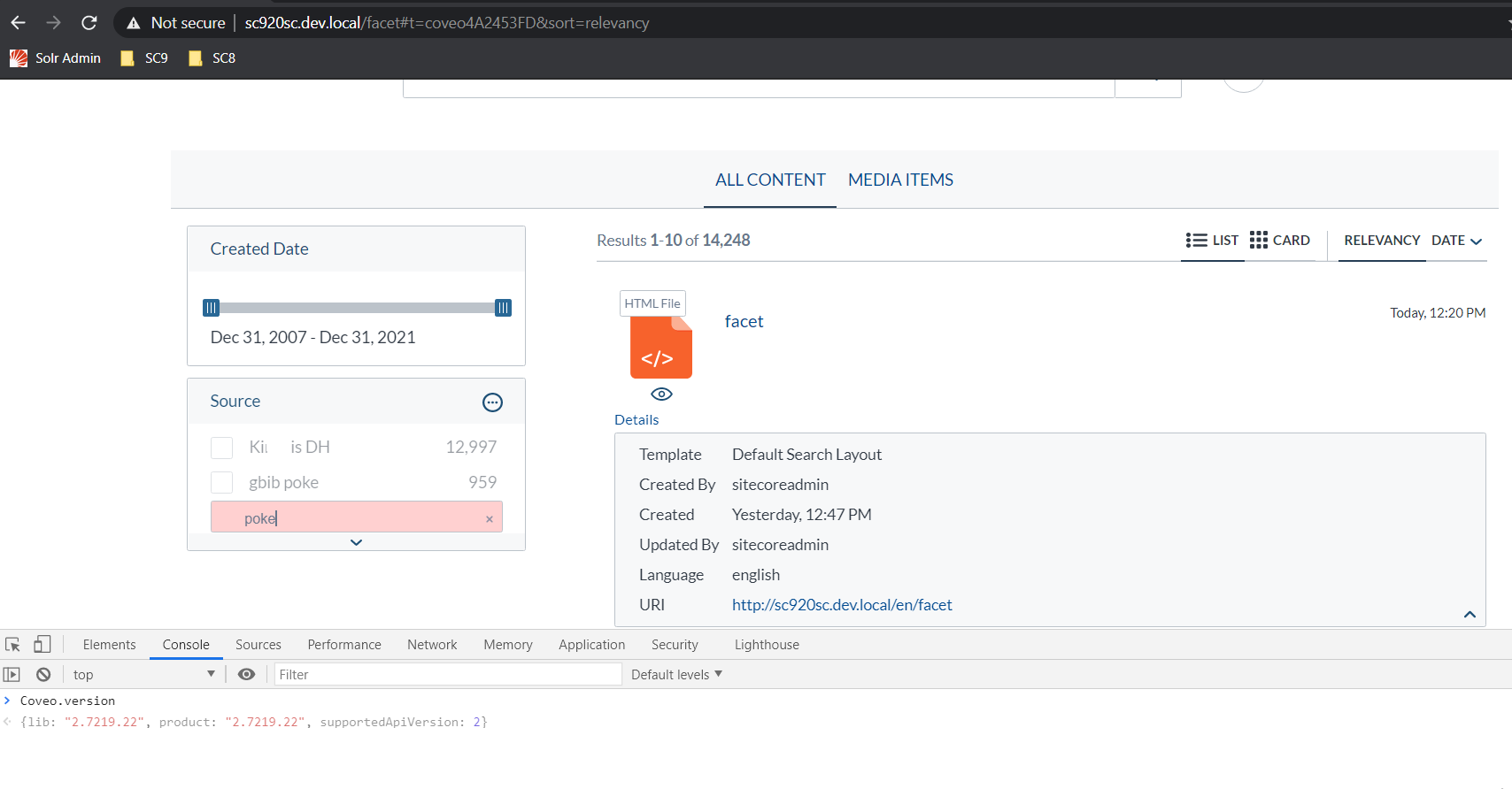 Search function within a Facet doesn’t work as expected