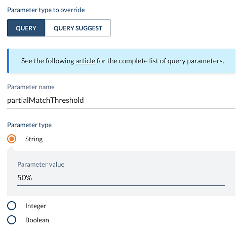 How to enable Partial Match in the Query Pipeline using a query parameter override