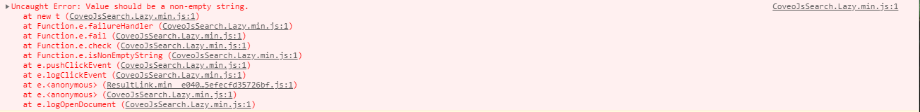 Error: Value should be a non-empty string is seen in console when using Coveo Analytics