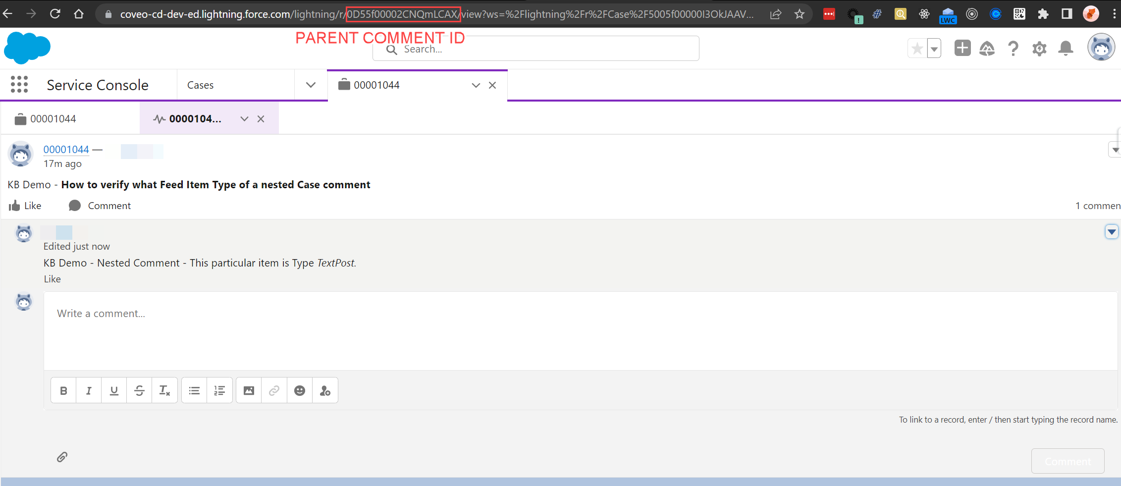 How to verify the Feed Item Type of a nested Case comment