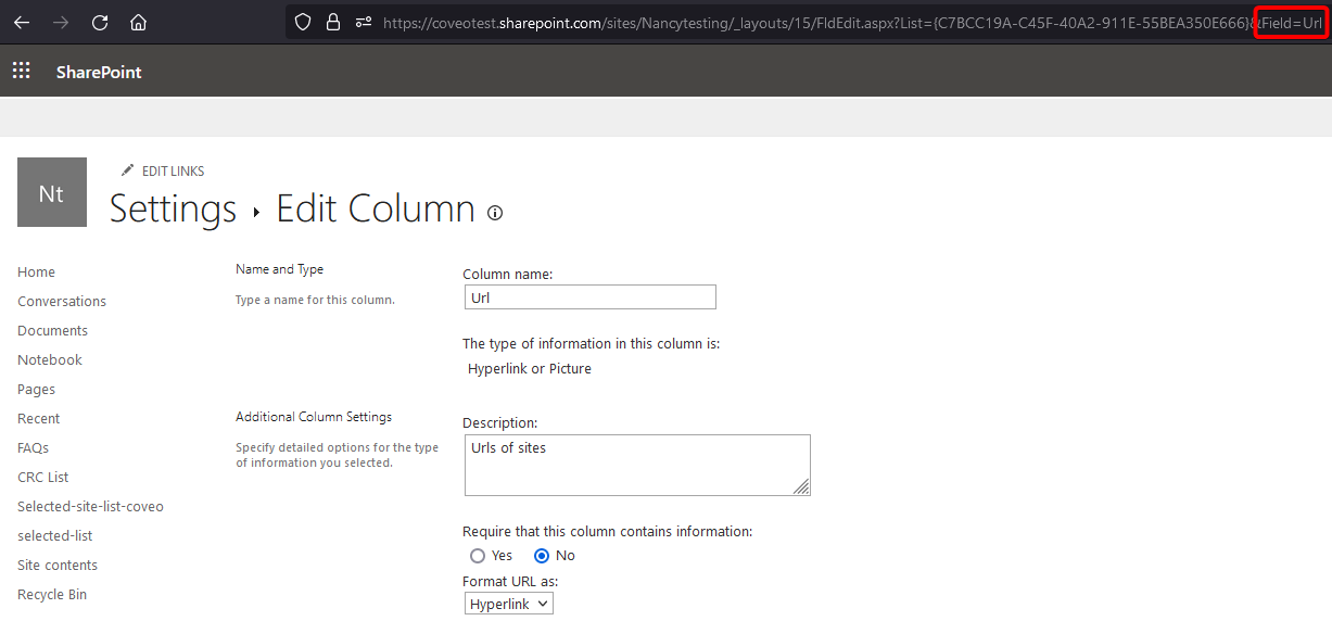 Missing 'Url' or 'Display name' columns error when use the "Selected ...
