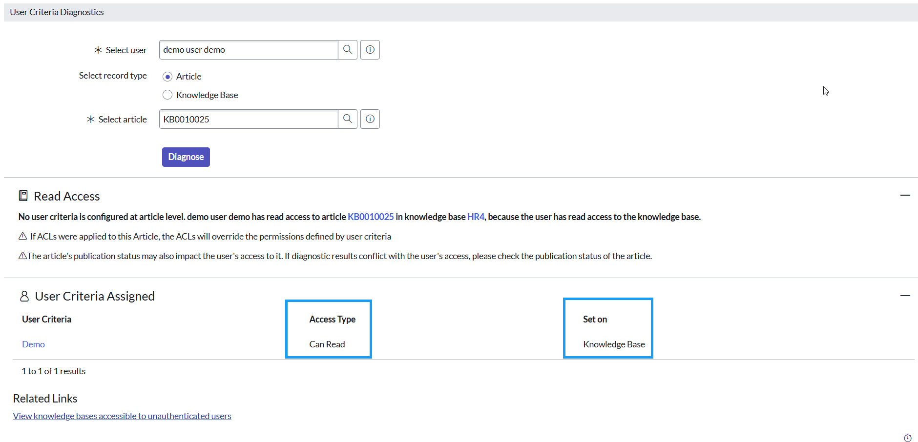 User with read access to a knowledge article in ServiceNow is denied ...